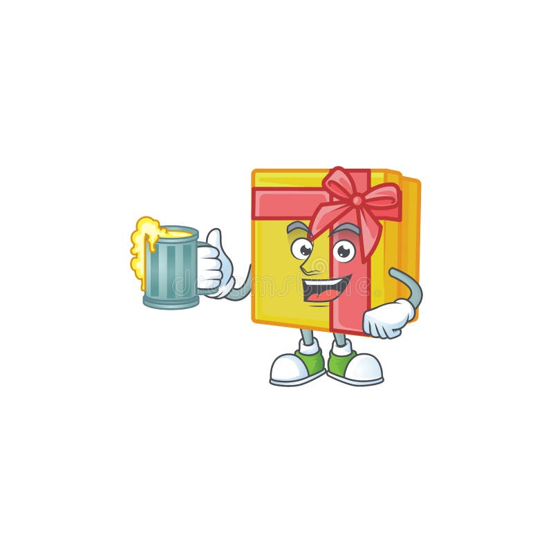 Happy Yellow Gift Box Holding a Glass of Beer Stock Vector ...