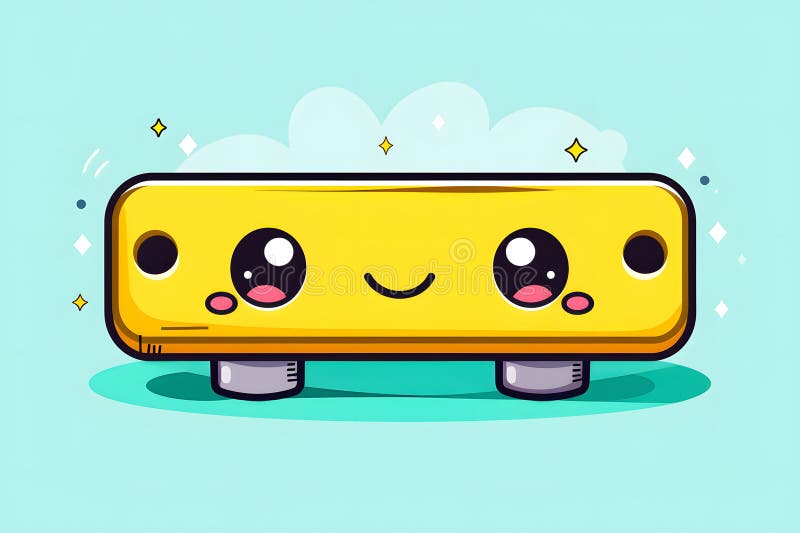 Happy Yellow Harmonica with Cute Facial Features and Sparkle Effects ...