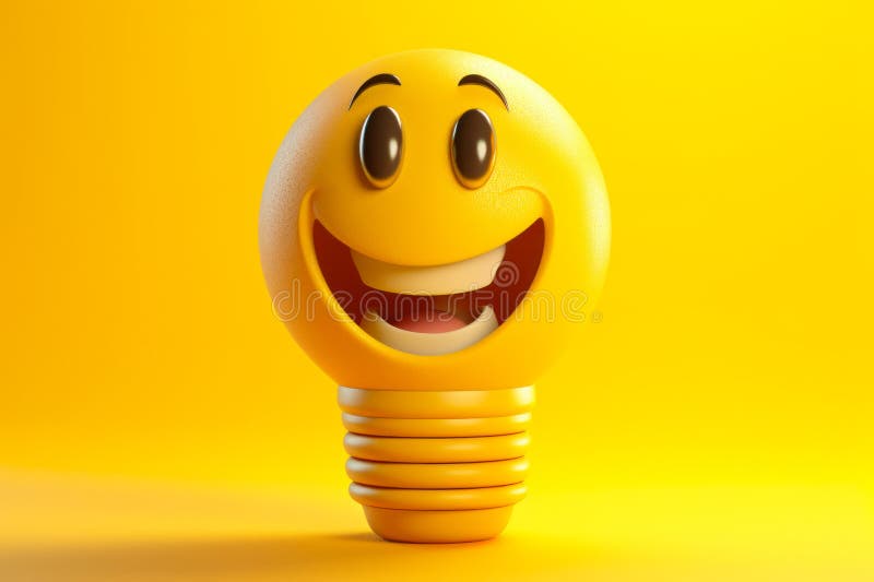Happy Yellow Light Bulb Character Smile Generative Ai Stock ...