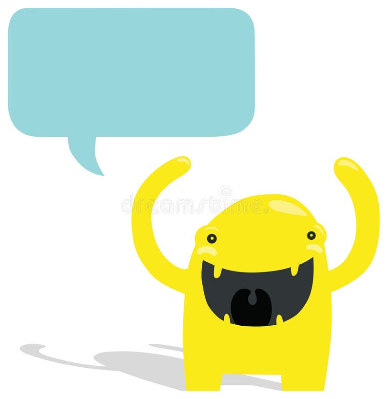 Happy Yellow Monster with Speech Bubble Stock Illustration ...