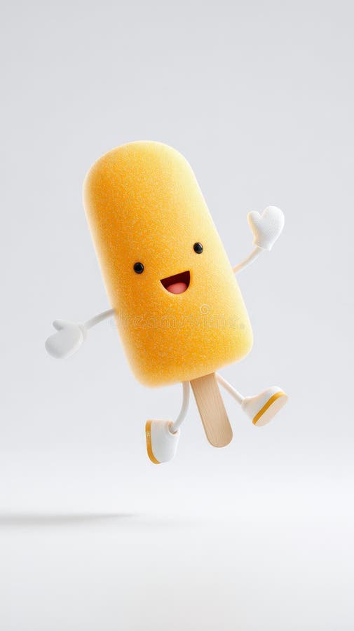 Happy Yellow Popsicle Character Jumping with Joy Stock Image - Image of ...