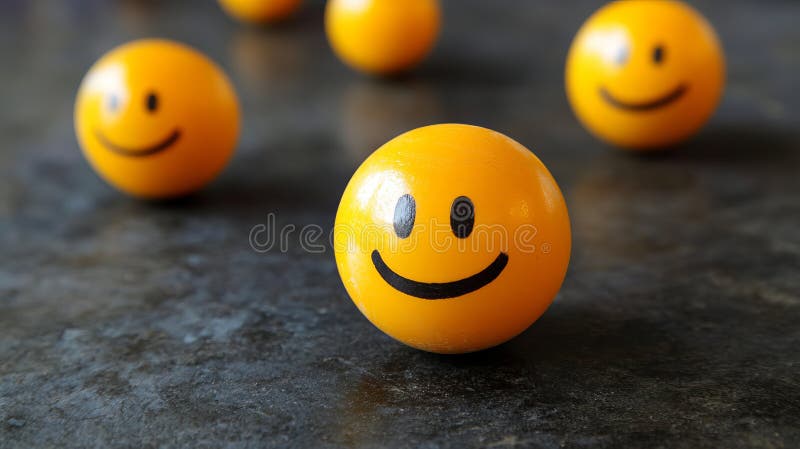 Happy Yellow Smiley Faces on a Dark Stone Surface Representing Positive ...