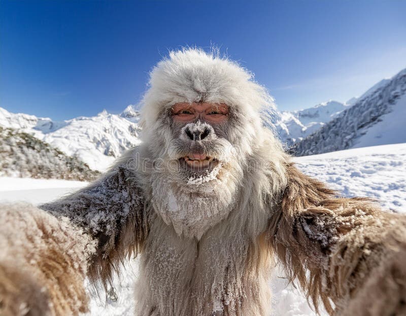 Happy Yeti in the Himalayas Taking POV Selfie Using Mobile Phone Stock ...