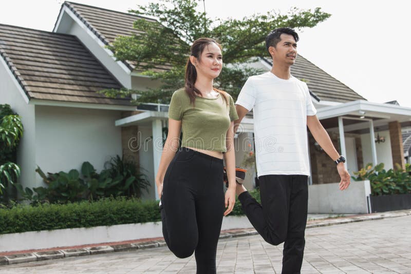 Happy Young Asian People Exercise and Warm Up Stock Image - Image of ...
