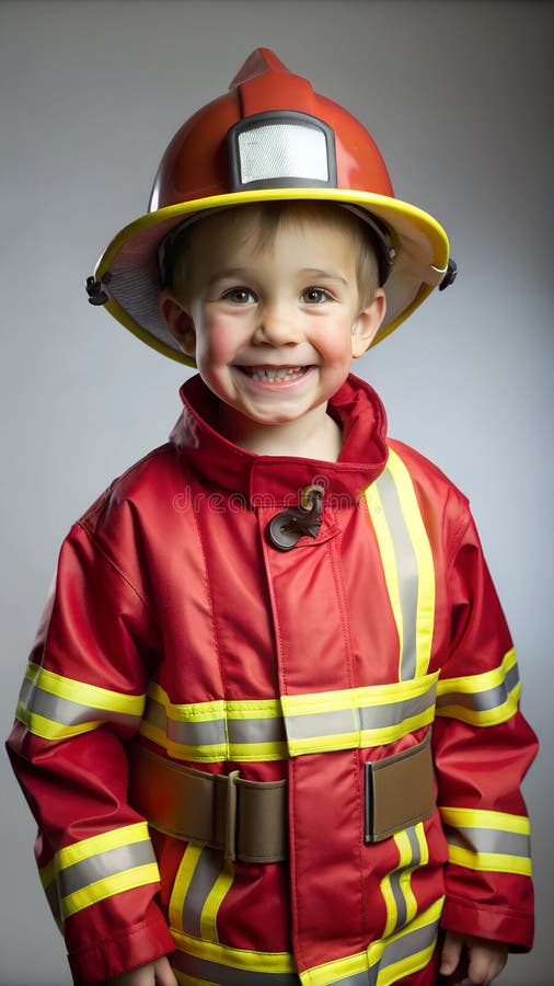 Happy Young Boy Dressed As a Fireman with Space for Copy Stock ...