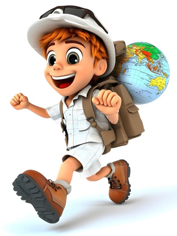 Happy Young Boy Explorer with a Globe Backpack. Stock Photo - Image of ...