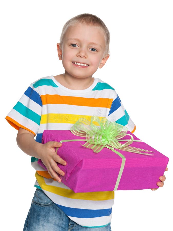 Happy Young Boy with a Gift Box Stock Image - Image of children ...