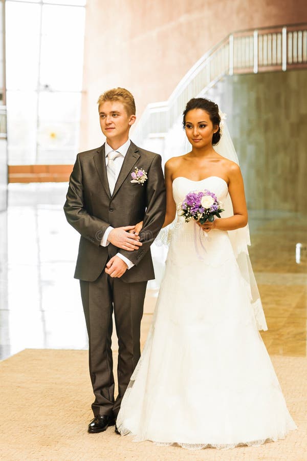 Happy Young Bride and Groom on Their Wedding Day Stock Image - Image of ...
