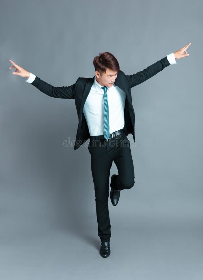 Happy Young Business Man Dancing in Motion Stock Image - Image of ...