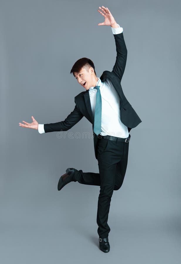 Happy Young Business Man Dancing in Motion Stock Image - Image of funny ...