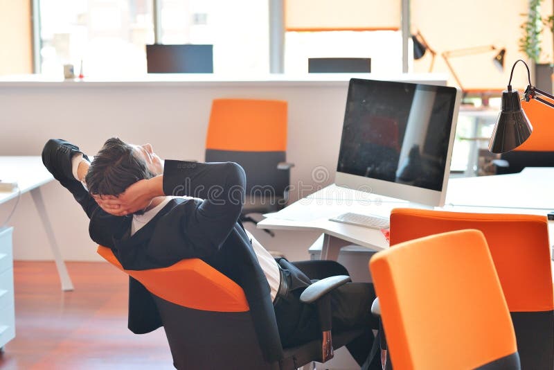 Happy Young Business Man Work in Modern Office on Computer Stock Image ...