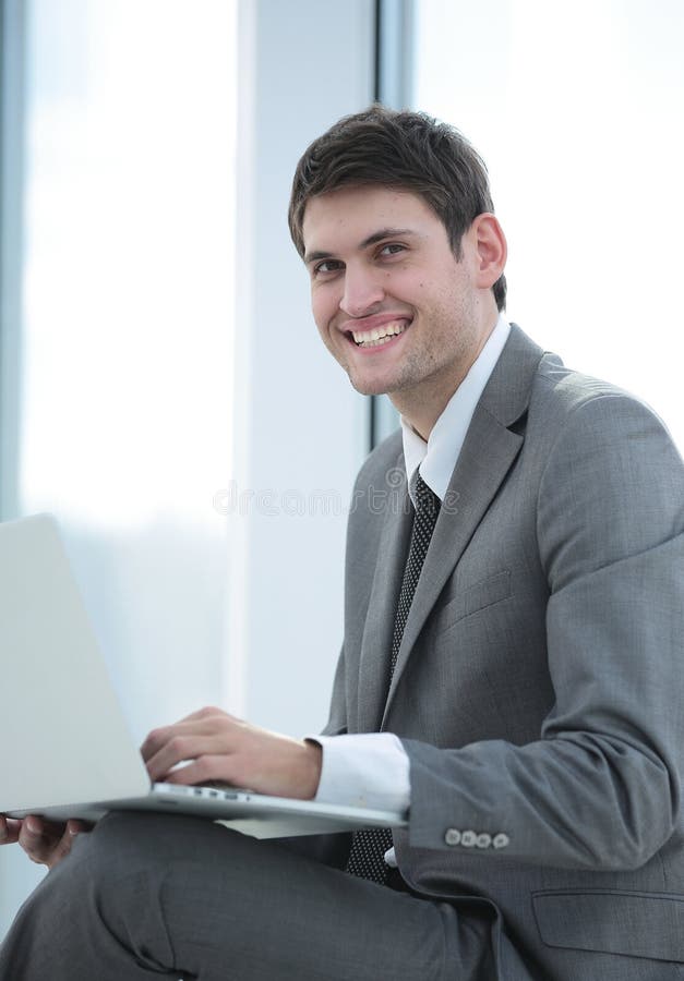 Happy Young Business Man Work in Modern Office on Computer Stock Photo ...