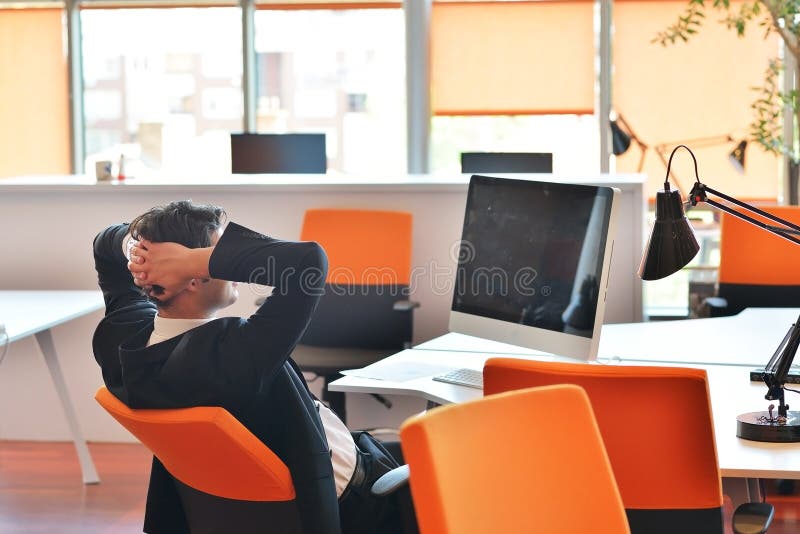 Happy Young Business Man Work in Modern Office on Computer Stock Photo ...