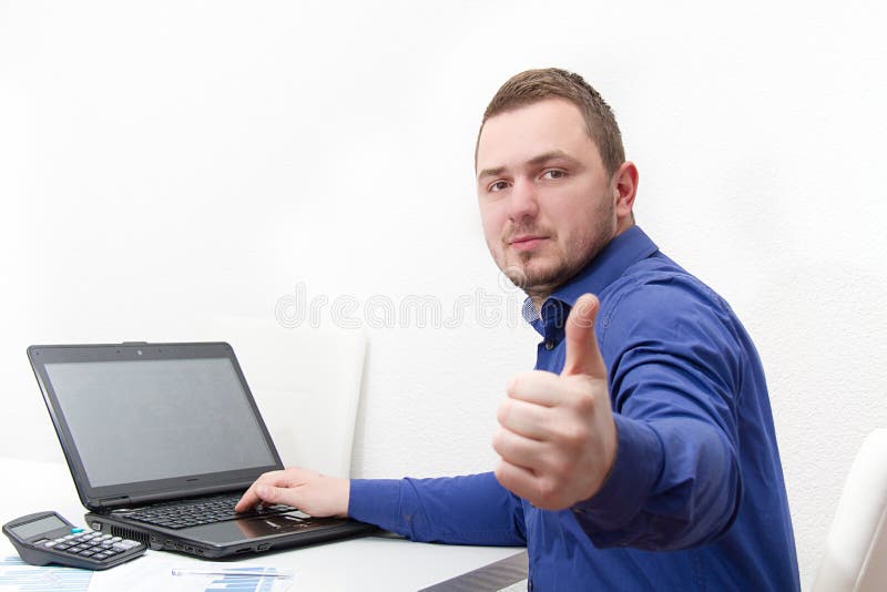 Happy Young Business Man Work in Modern Office on Computer Stock Image ...