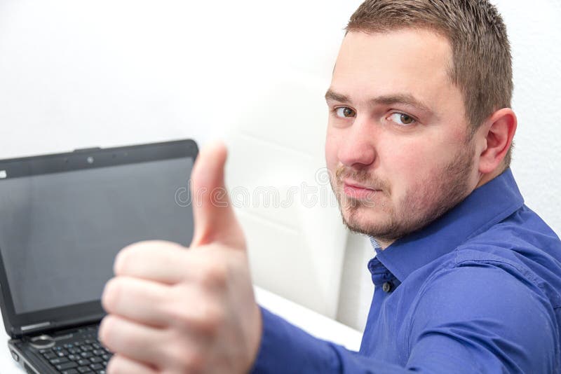 Happy Young Business Man Work in Modern Office on Computer Stock Photo ...