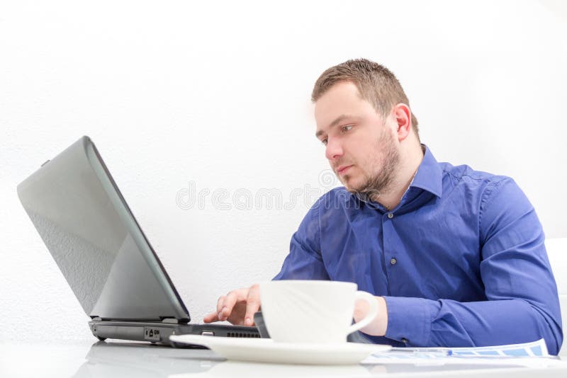 Happy Young Business Man Work in Modern Office on Computer Stock Photo ...