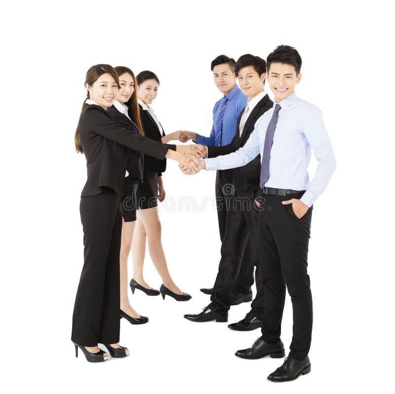 Happy Young Business Team with Handshake Gesture Stock Image - Image of ...
