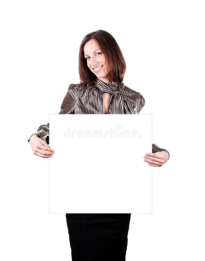 Happy Young Business Woman Holding Empty Board Stock Photo - Image of ...