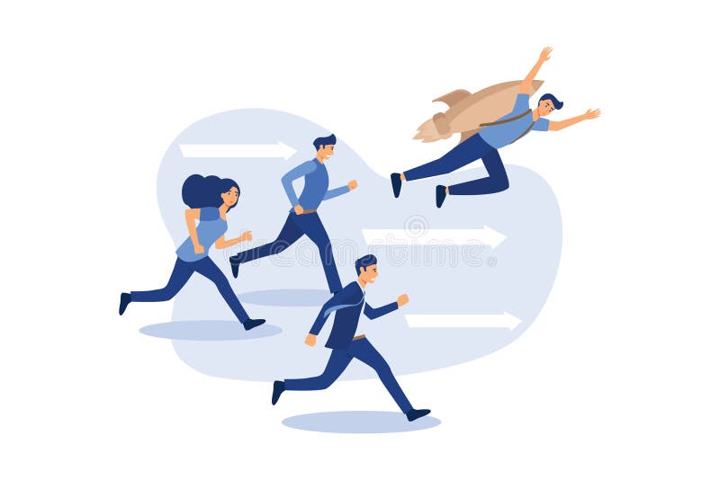 Happy Young Businessman Ahead of Its Competitors on the Rocket Stock ...