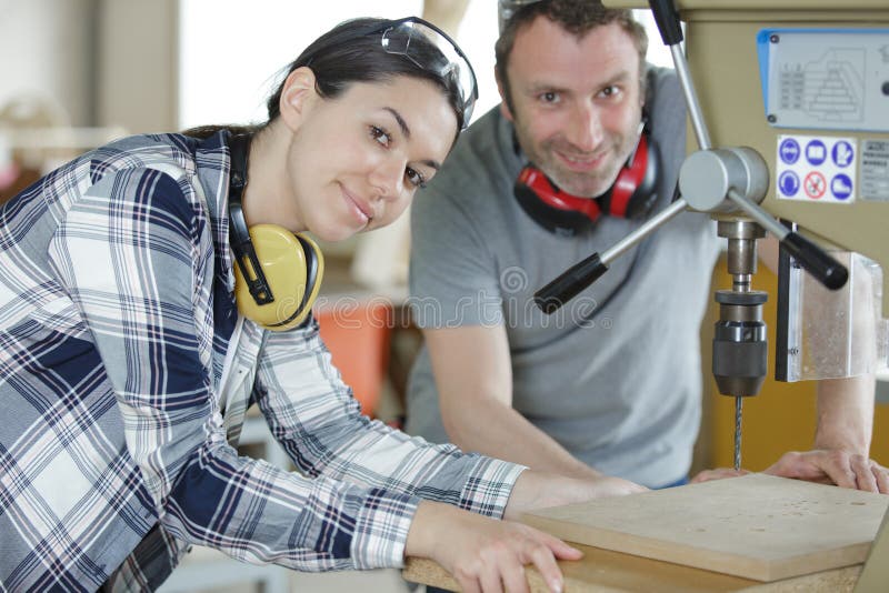 Happy Young Casual Couple Having Fun at Home Workshop Stock Image ...