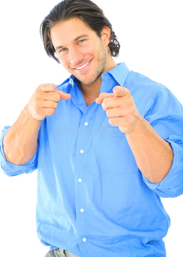 Happy Young Caucasian Male Pointing at Viewer Stock Photo - Image of ...