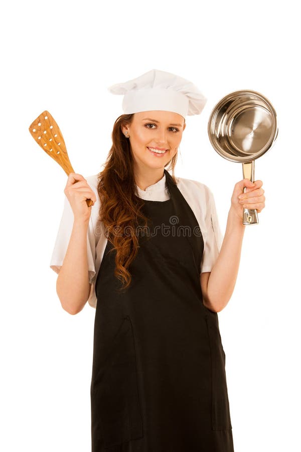 Beautiful Happy Young Chef Cooks Isolated Over White Stock Image ...