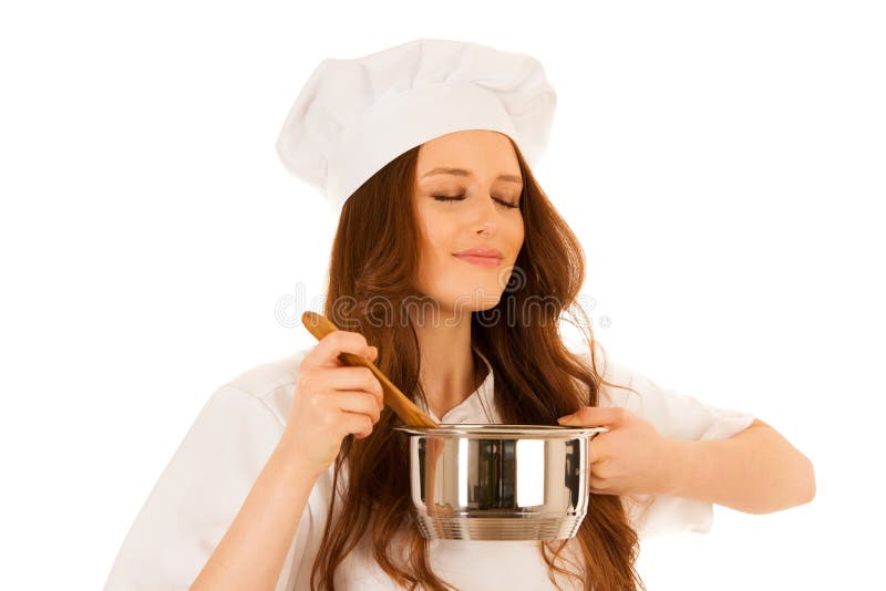 Beautiful Happy Young Chef Cooks Isolated Over White Stock Image ...