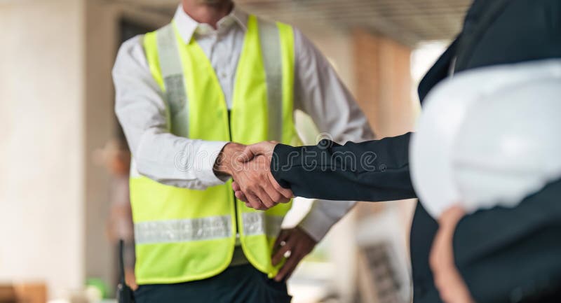 Happy Young Civil Engineer Manager and Architects Handshaking at ...