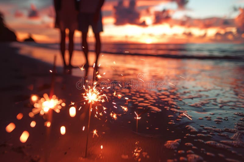 Happy, Young Couple on Beach at Summer Night Stock Image - Image of ...