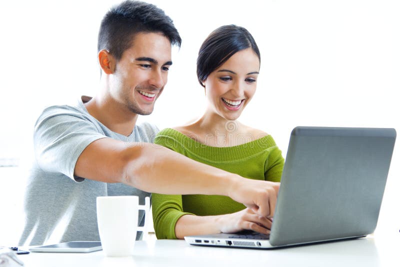 Happy Couple Browsing Internet Having Fun Smiling Stock Image - Image ...