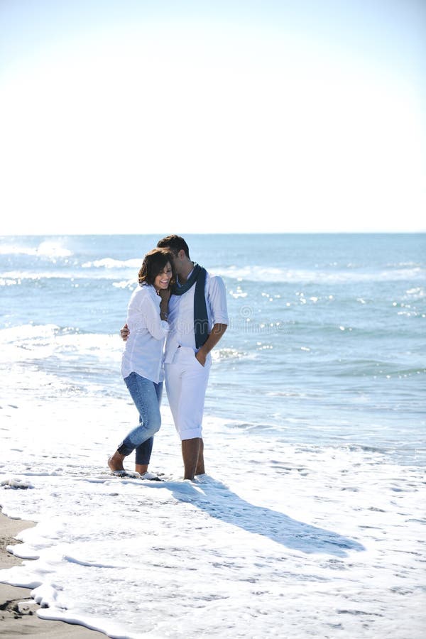 Happy Young Couple Have Fun at Beautiful Beach Stock Image - Image of ...