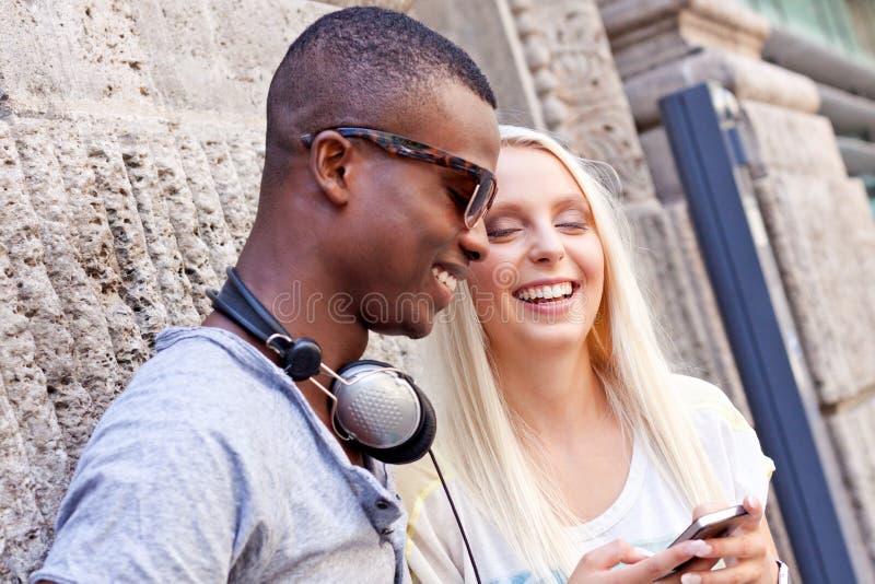 Happy Young Couple Have Fun In The City Summertime Stock Image Image