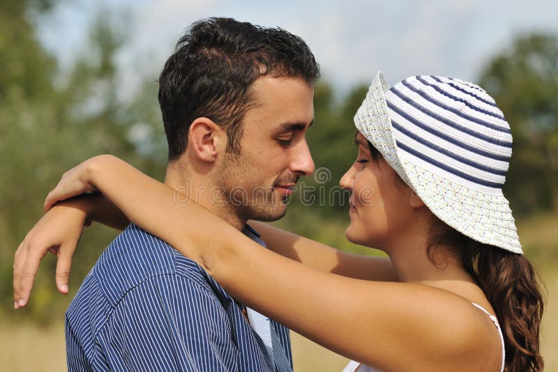 Happy Young Couple Have Romantic Time Outdoor Stock Photo - Image of ...