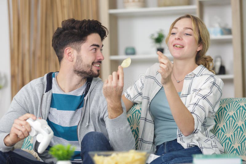Happy Young Couple Having Fun Playing Video Games Stock Photo - Image ...