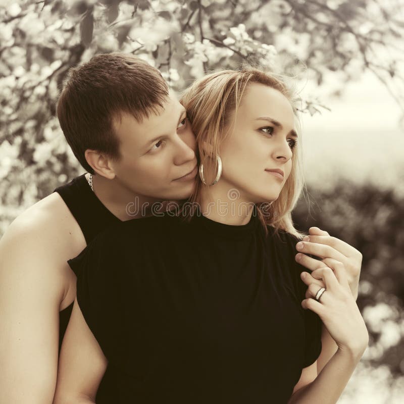 Happy Young Couple in Love in a Spring Park Stock Image - Image of face ...