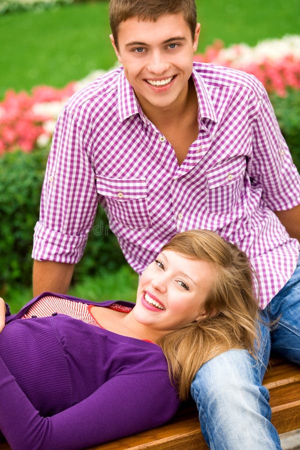 Happy Young Couple Outdoors Stock Photo - Image of attractive, laughing ...