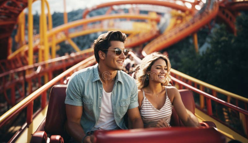 Happy Young Couple On A Roller Coaster Stock Illustration Illustration Of Expression Roller