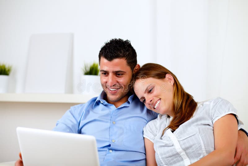 Happy Couple Using Computer Stock Image - Image of caucasian, face: 9627351