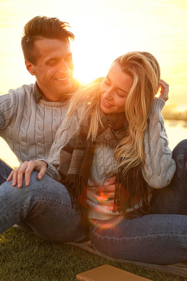 Happy Young Couple Spending Time Together on Picnic Stock Photo - Image ...