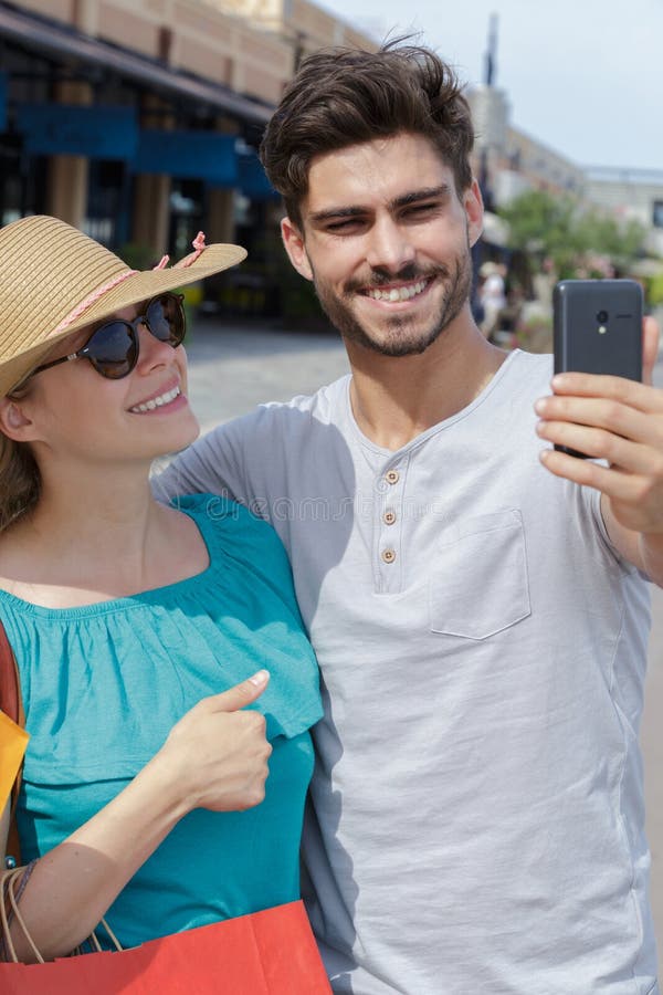 Happy Young Couple Taking Self-portrait Stock Photo - Image of romance ...