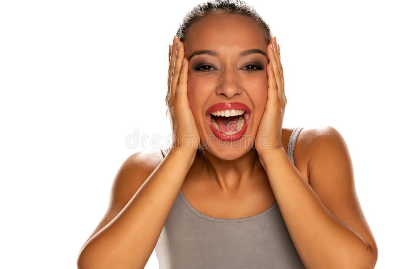 Happy Young Dark Skinned Woman Stock Image - Image of happy, american ...