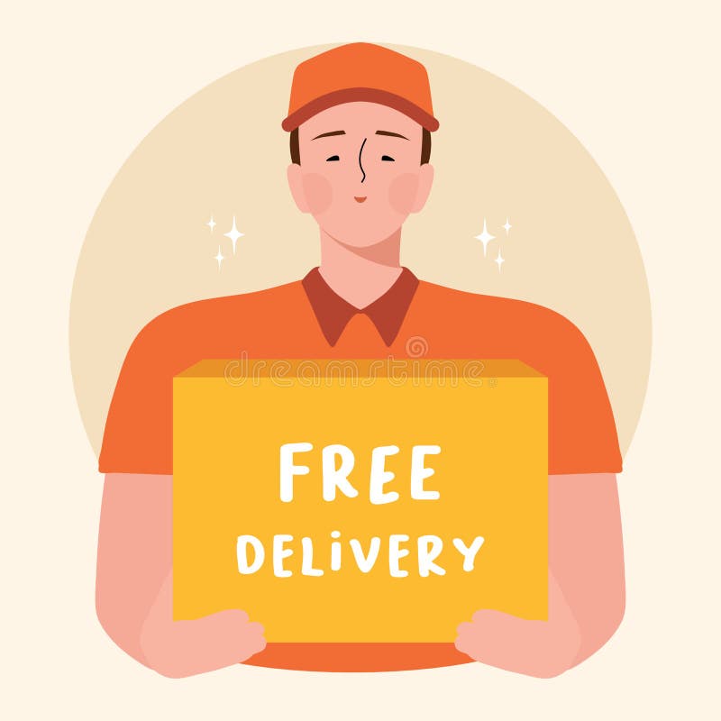 Happy Young Delivery Men Standing with Parcel Post Box and Text Space ...