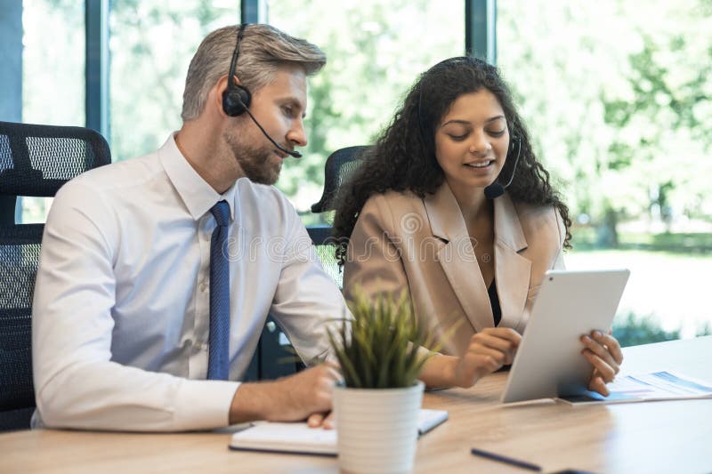 Happy Young Employees Customer Support Executive Working in Office ...