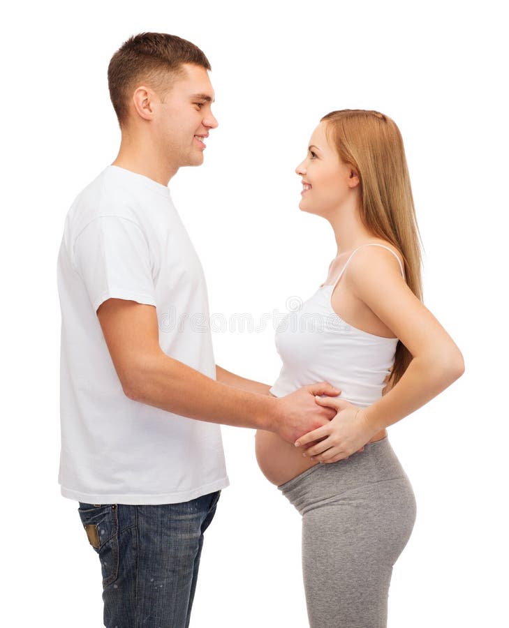 Happy Young Family Expecting Child Stock Photo - Image of belly ...