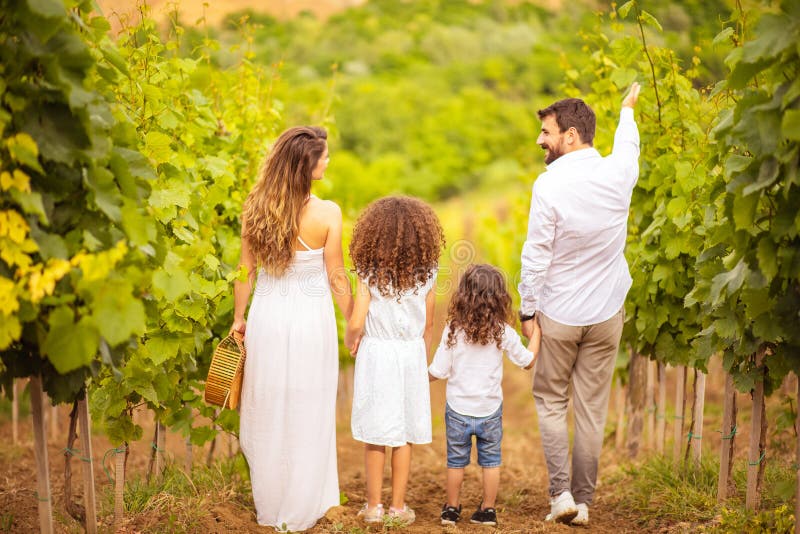Young family in vineyard stock image. Image of agriculture - 219670487