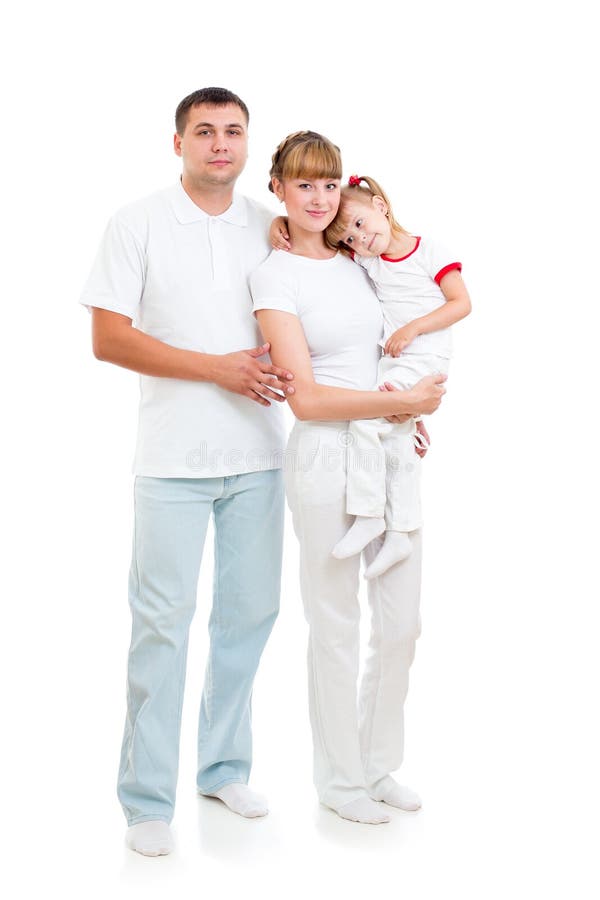 Happy Young Family on White Background Stock Image - Image of love ...