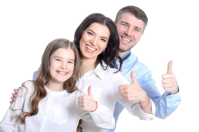 Happy European Family with Children Shows the Thumbs Up Sign Stock ...