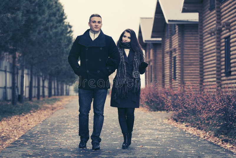 Happy Young Fashion Couple Walking On Street Stock Image Image Of