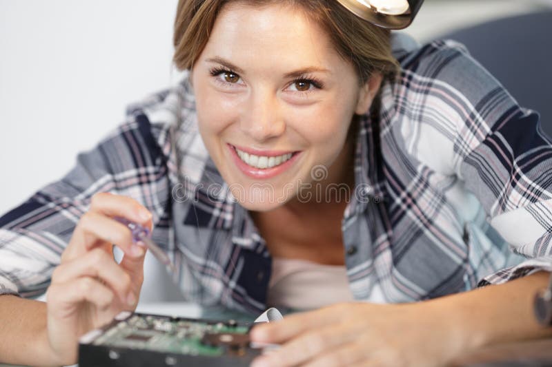 Happy Young Female Pc Technician Looking at Camera Stock Image - Image ...