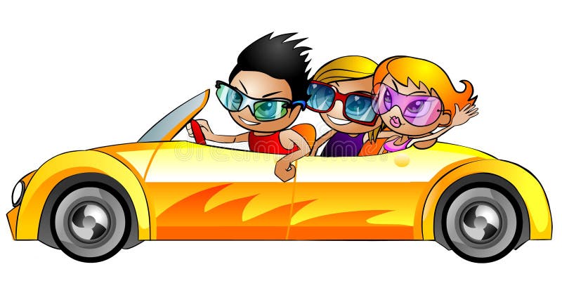 Happy Young Friends in a Convertible. Stock Illustration - Illustration ...
